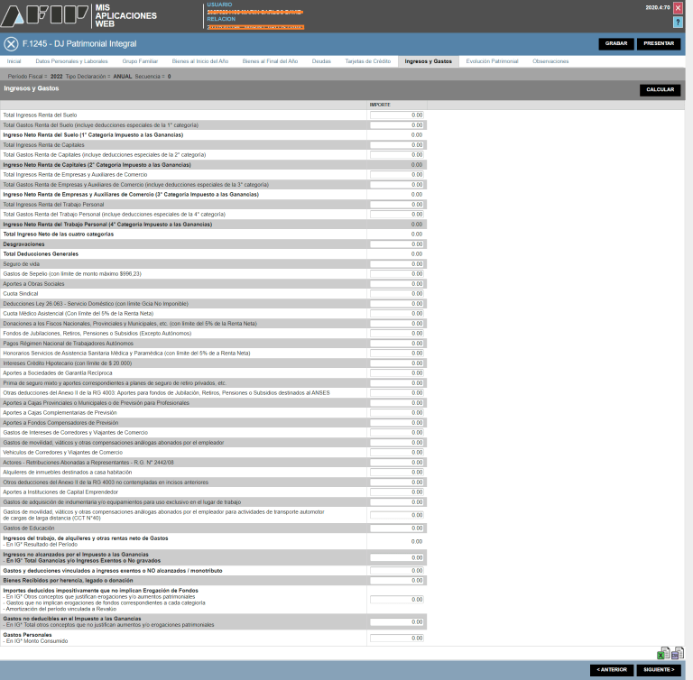 Declaración Jurada Patrimonial Integral (F1245) - CPN Gustavo Rojas