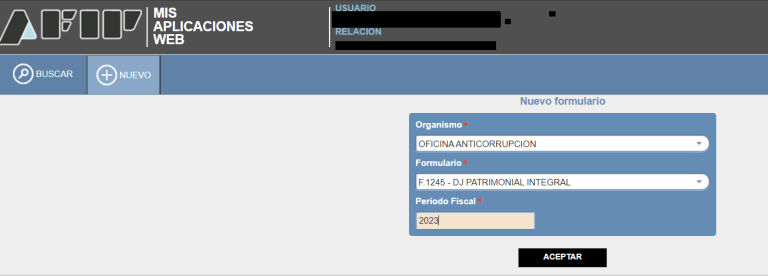 Declaración Jurada Patrimonial Integral (F1245) - CPN Gustavo Rojas